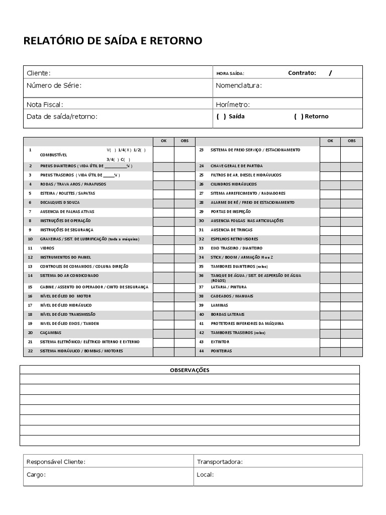 Check List de Equipamentos-Matriz | PDF | Transporte | Veículos