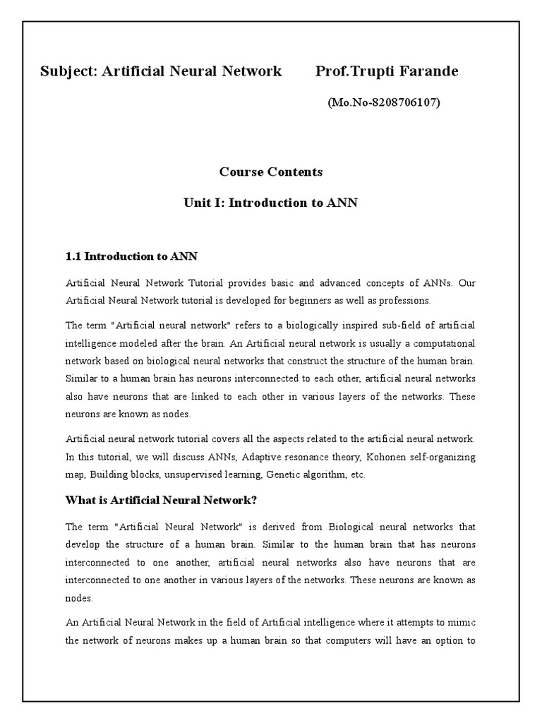 Ann Unit 1 | PDF | Artificial Neural Network | Machine Learning