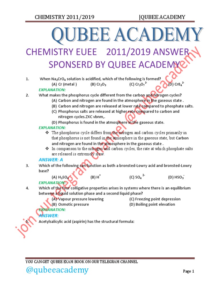Chemistry Euee 2011/2019 Answer Sponserd by Qubee Academy | PDF | Reaction Rate | Chemical ...
