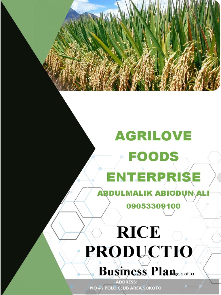 Rice Farming Business Plan 1000000 Agrilove | PDF | Agriculture | Rice