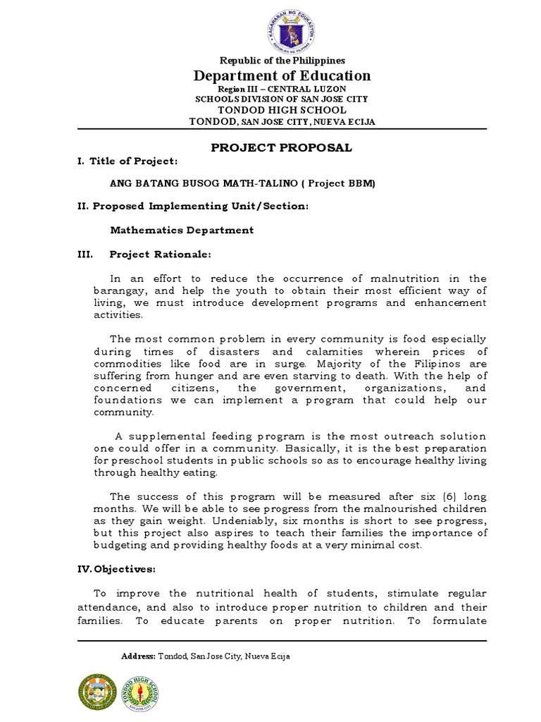 Project Proposal BBM | PDF | Malnutrition | Nutrition