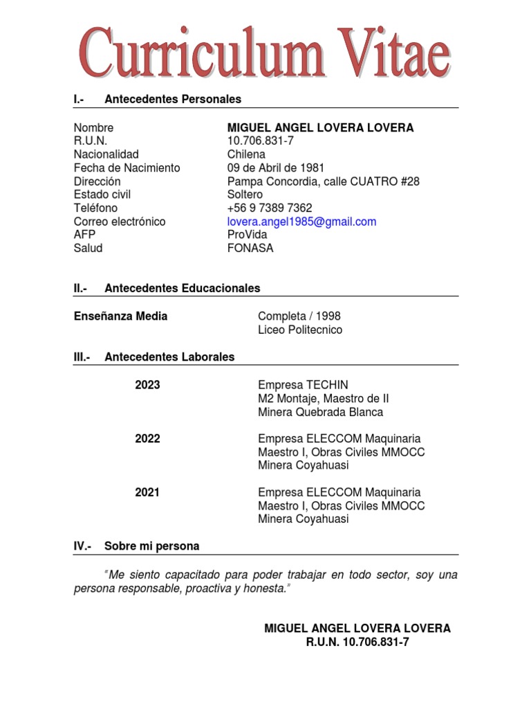 CV MIGUEL ANGEL LOVERA LOVERA | PDF
