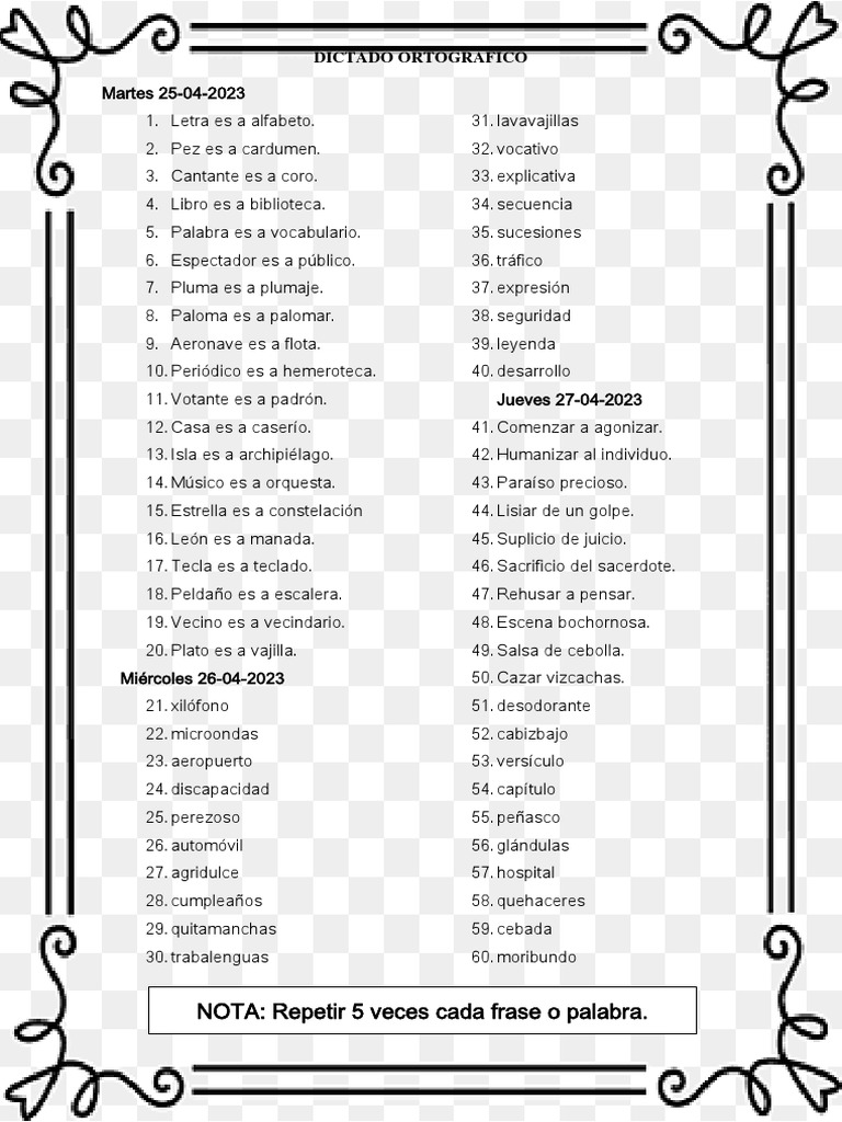 Dictado Ortográfico | PDF