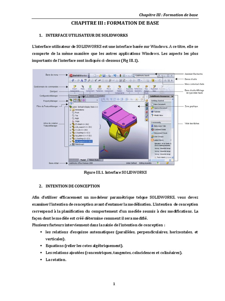 Chapitre Iii: Formation de Base: 1. Interface Utilisateur de Solidworks | PDF