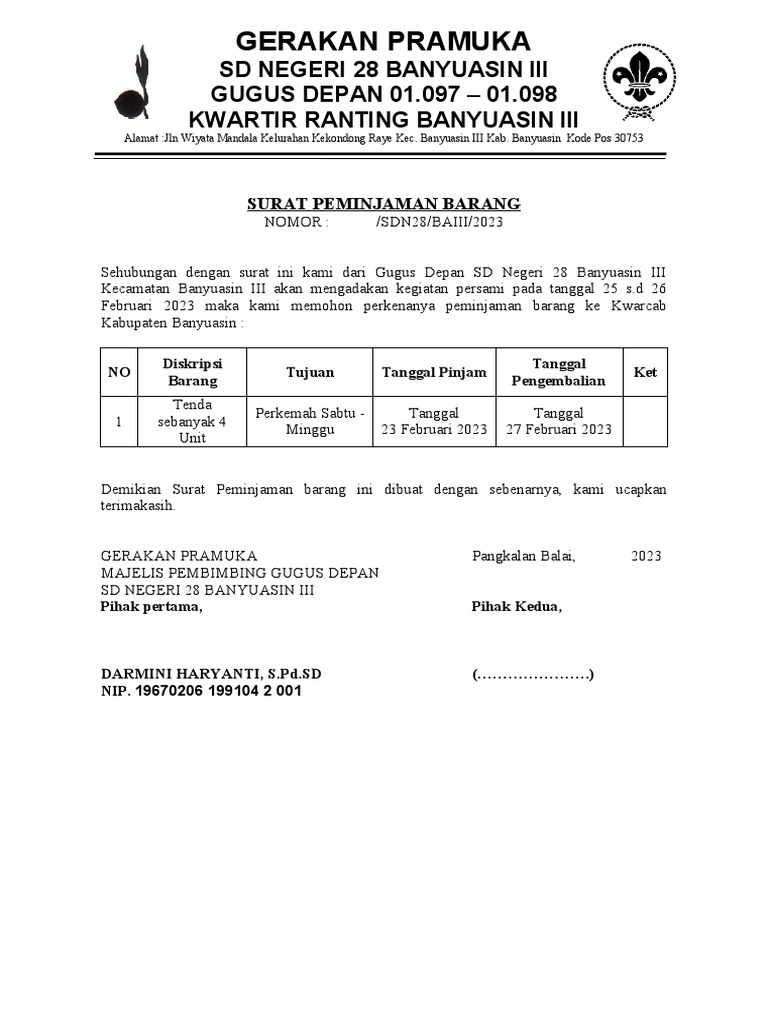 SURAT Pinjam Pakai | PDF