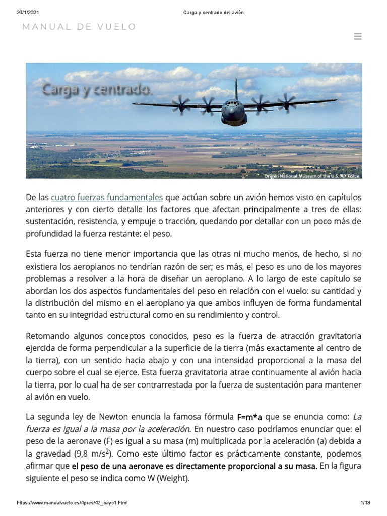 Carga y Centrado Del Avión | PDF
