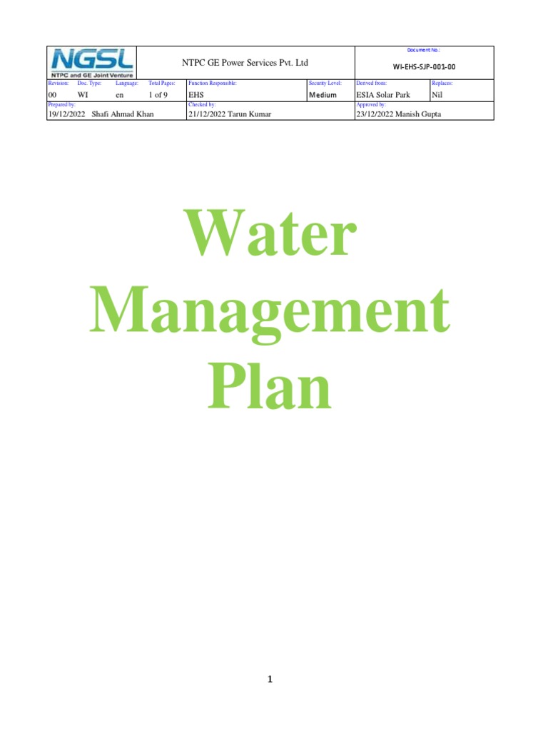 Water Management Plan: NTPC GE Power Services Pvt. LTD | PDF ...