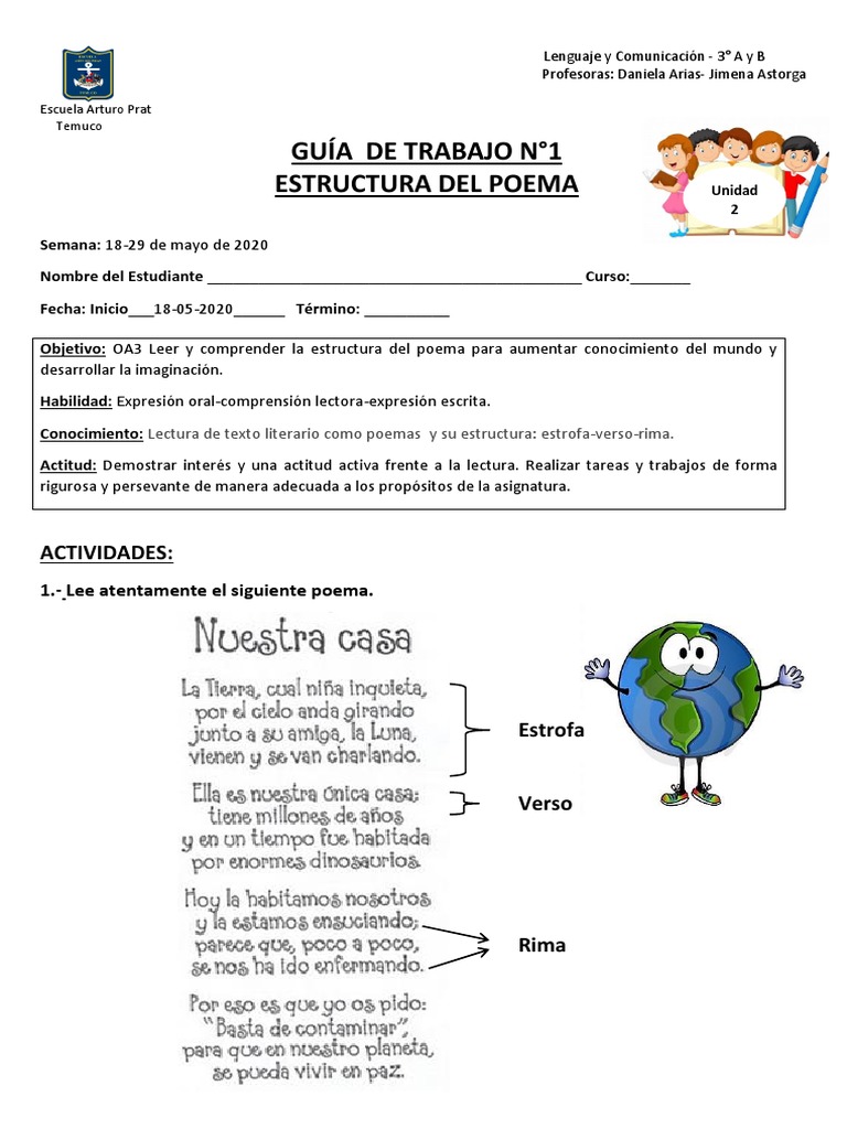 Lenguaje 3ºA Guía Estructura Del Poema Unidad 2 | PDF
