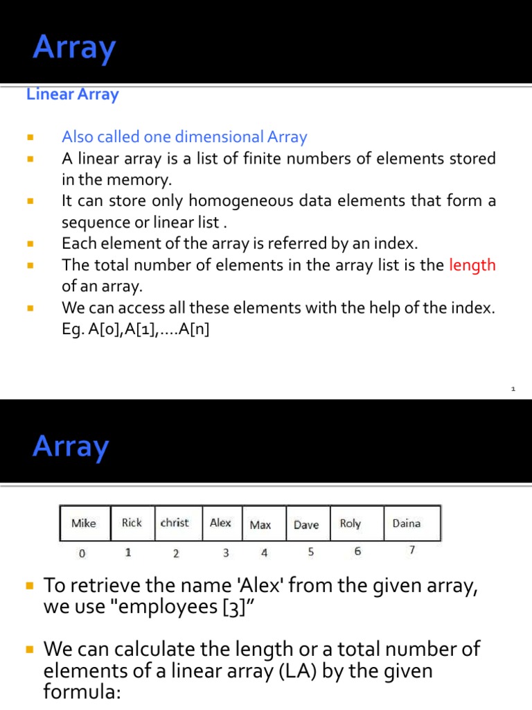 Linear Array: Also Called One Dimensional Array | PDF