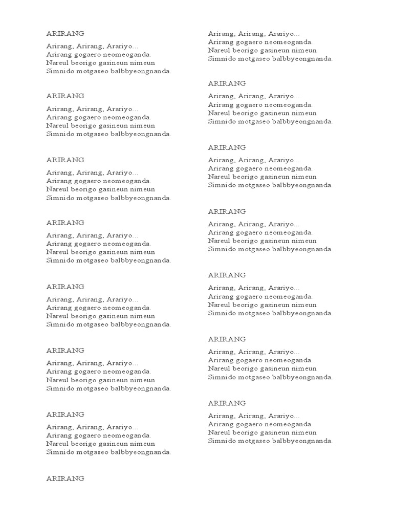 Arirang Lyrics Repeated | PDF