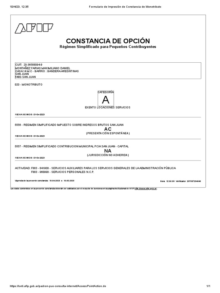 Constancia de Inscripcion | PDF