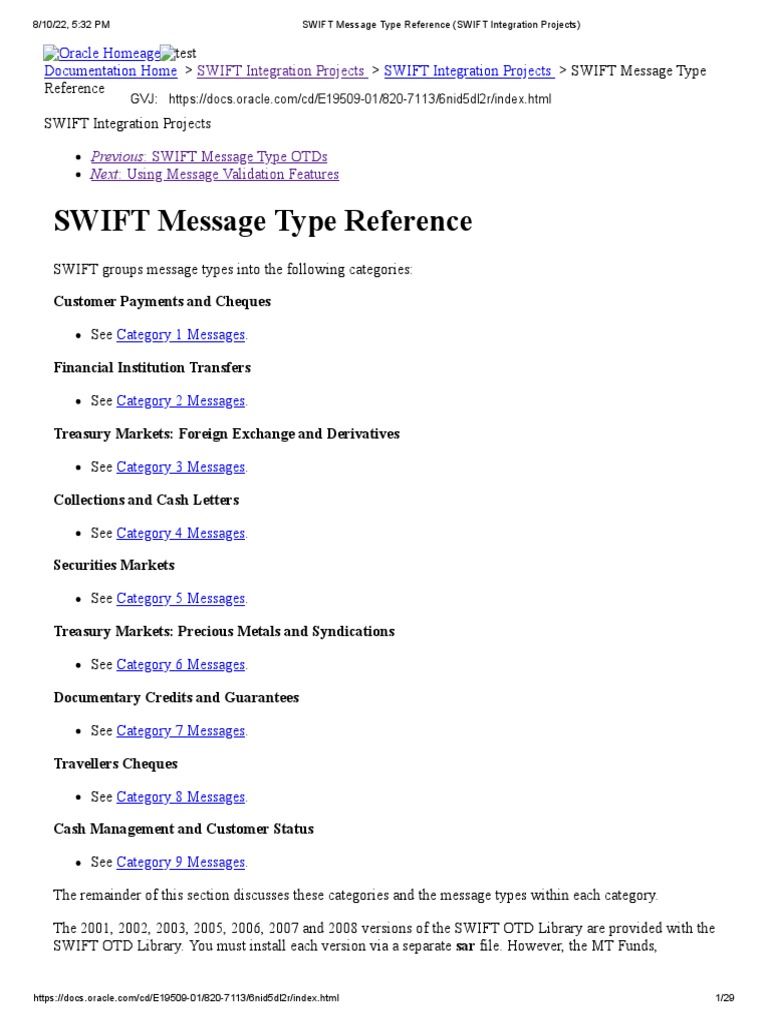 SWIFT Message Type Reference Document | PDF