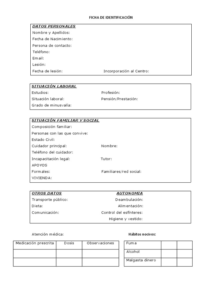 Recogida de Datos - FICHA DE IDENTIFICACIÓN | PDF Recogida de Datos - FICHA DE IDENTIFICACIÓN | PDF