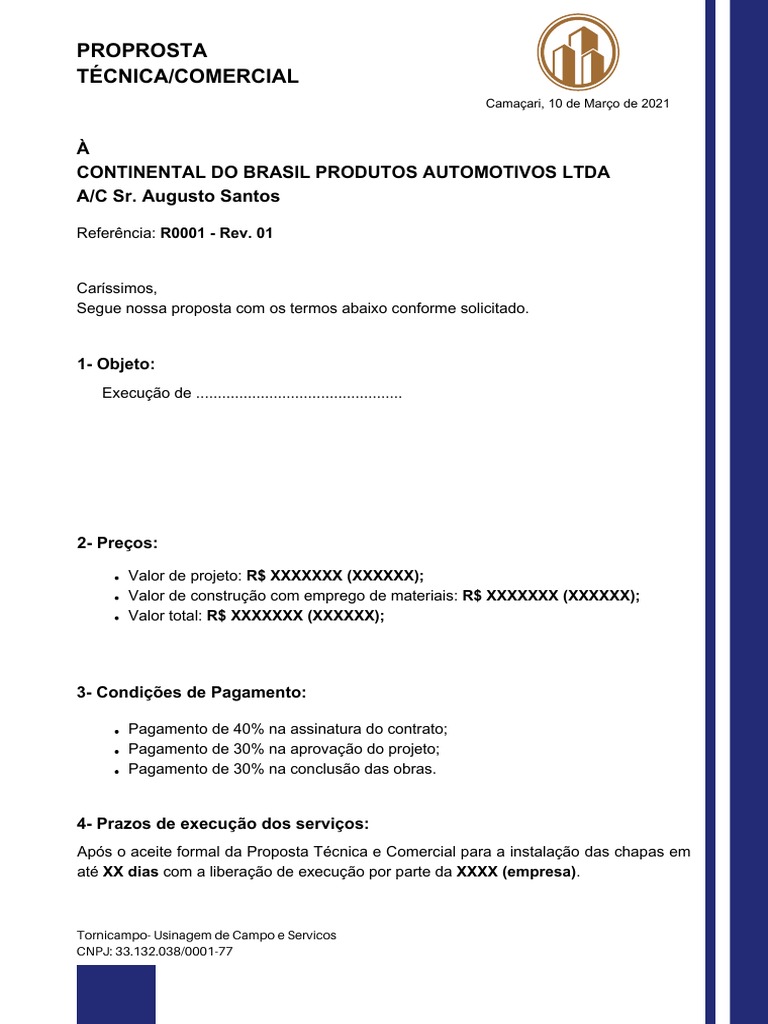 Modelo de Proposta Técnica Comercial Tornicampo | PDF