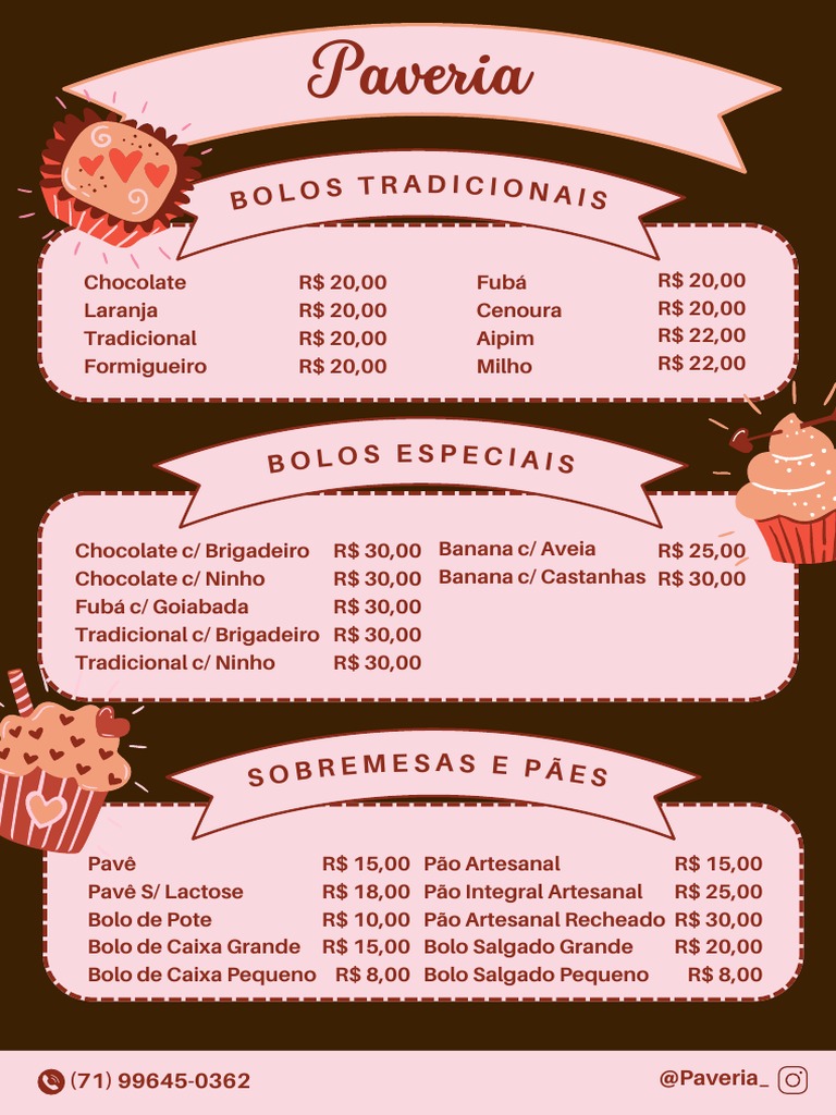 Cardápio Doceria E Confeitaria Marrom E Rosa | PDF