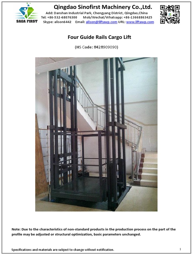 Four Guide Rails Cargo Lift: (HS Code: 8428909090) | PDF