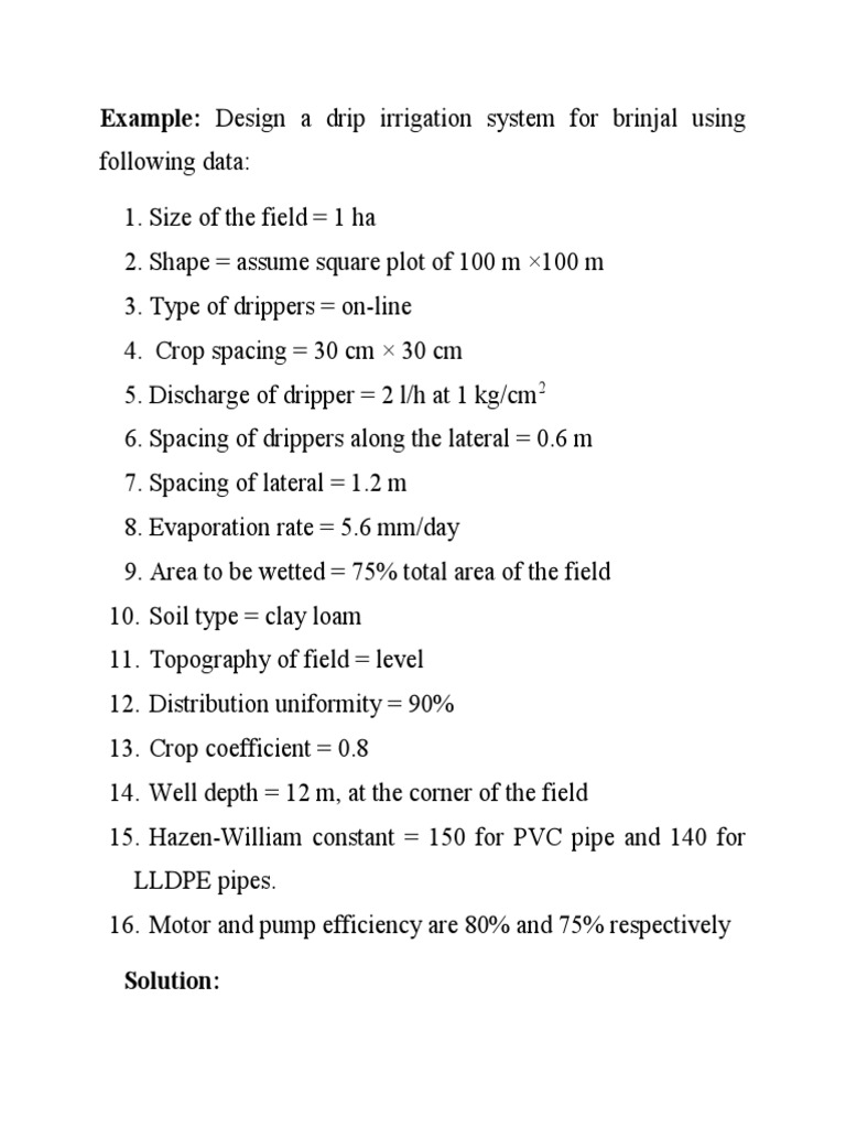 Drip Irrigation System Design for 1 Ha | PDF