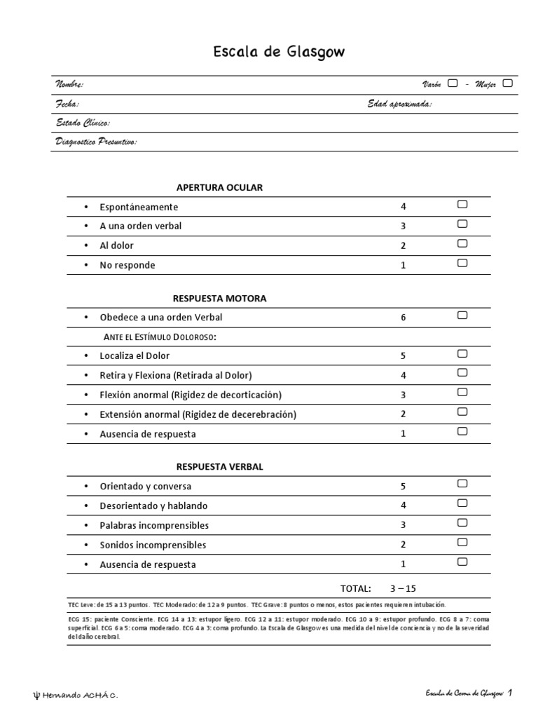Escala de Glasgow - Protocolo | PDF | Coma | Sistema nervioso