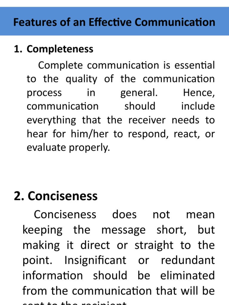 Features of An Effective Communication: 1. Completeness | PDF ...