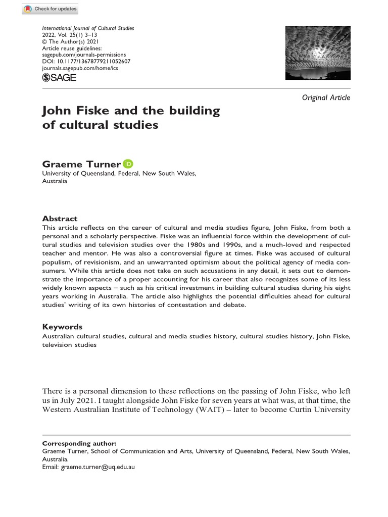 John Fiske and The Building of Cultural Studies | PDF