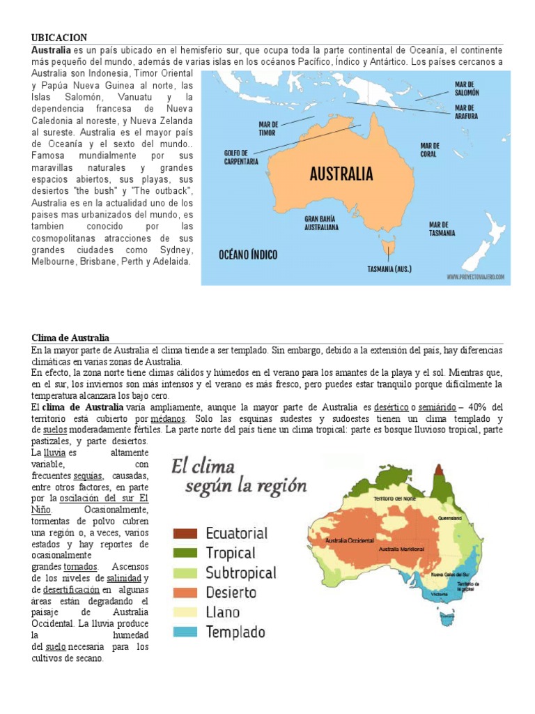 Clima y ubicación de Australia en Oceanía | PDF | Australia | Coala