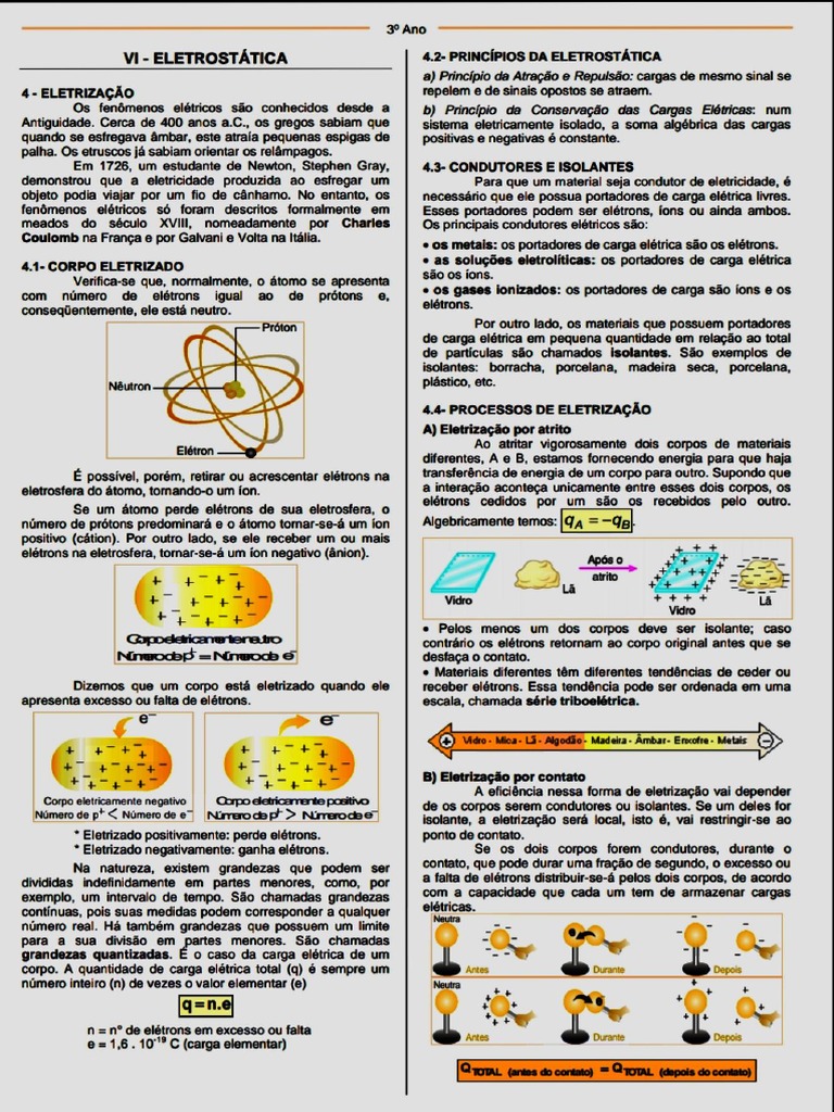 3°Ano Eletrostática 1 | PDF