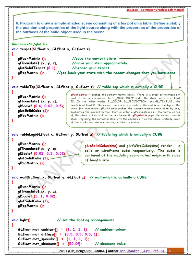 CG Lab P6 | PDF | Matrix (Mathematics) | Shader CG Lab P6 | PDF | Matrix (Mathematics) | Shader