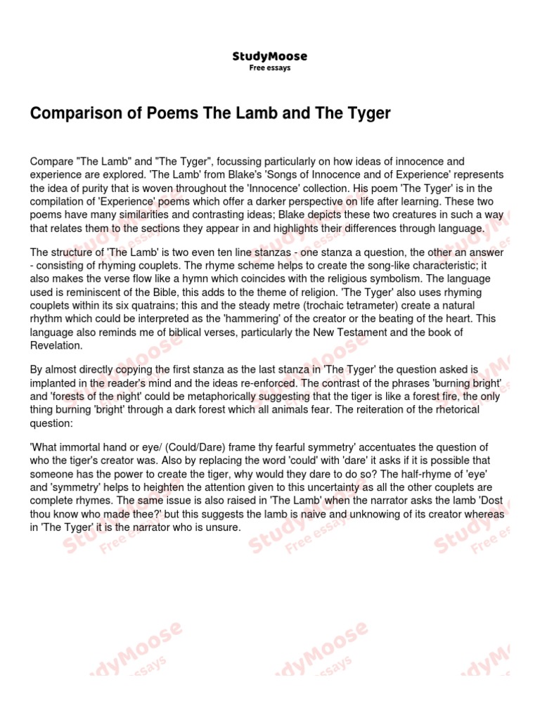 Comparison of Poems The Lamb and The Tyger | PDF | Poetry