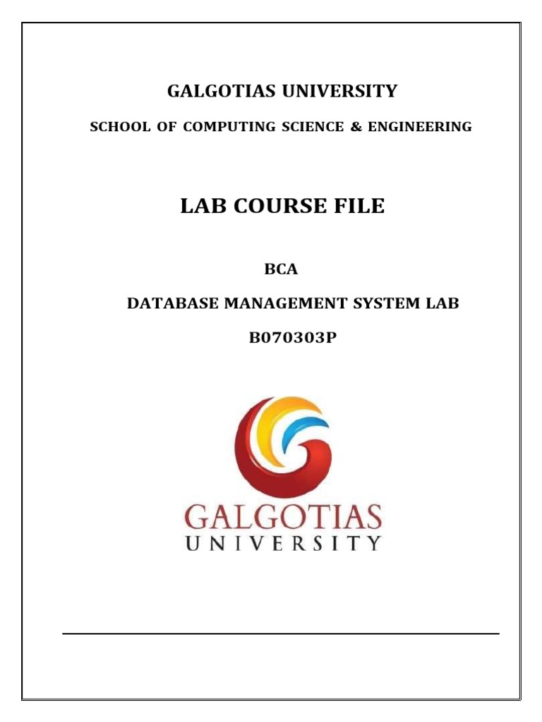 Lab Course File: Galgotias University | PDF | Relational Database | Sql