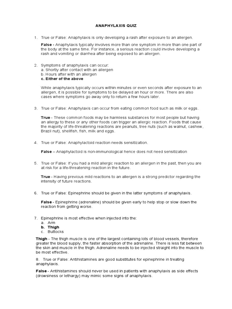 Anaphylaxis Quiz | PDF | Allergen | Allergy