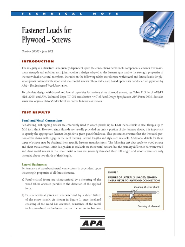 APA - Fasteners in Plywood, For Use | PDF
