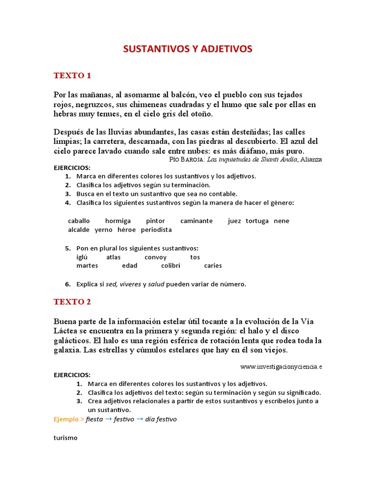 Sustantivos y Adjetivos | PDF