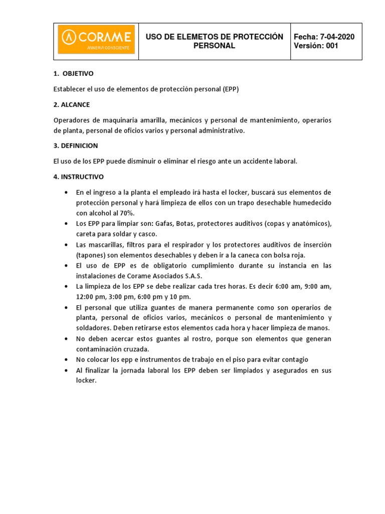 Protocolo Uso de EPP | PDF | Negocios | Tecnología