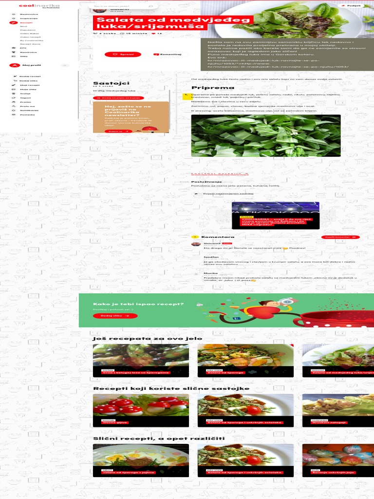 Salata Od Medvjeđeg Luka:srijemuša - Coolinarika | PDF
