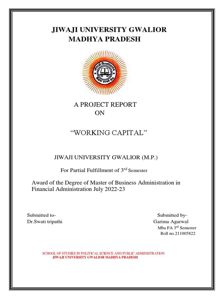 Jiwaji University Gwalior Madhya Pradesh: "Working Capital" | PDF ...