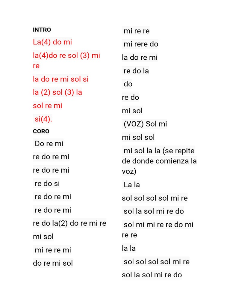 La (4) Do Mi La (4) Do Re Sol (3) Mi Re Ladoremisolsi La (2) Sol (3) La ...