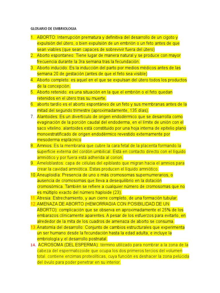GLOSARIO DE EMBRIOLOGIA.docx | PDF