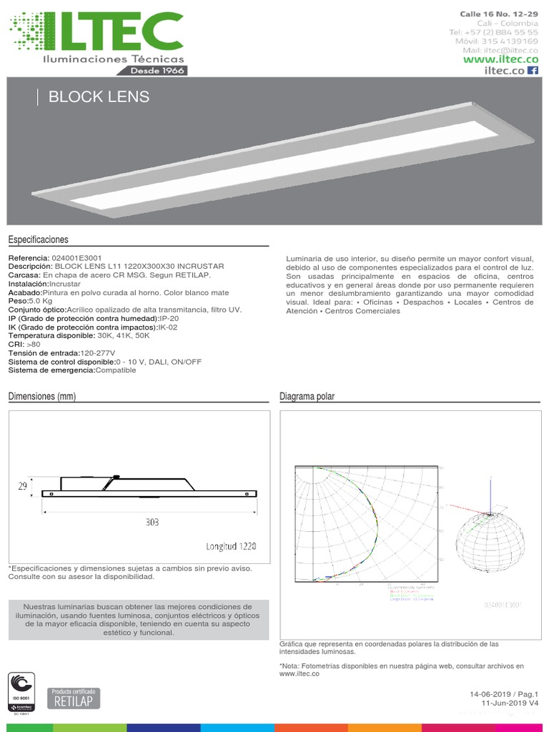 Luminaria Block Lens L11 Especificaciones | PDF | Diodo emisor de luz ...