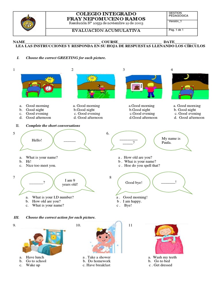 Evaluacion Acumulativa de Ingles Sexto | PDF