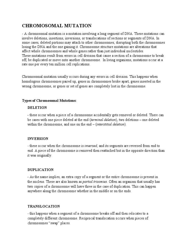 Chromosomal Mutation | PDF | Mutation | Chromosome