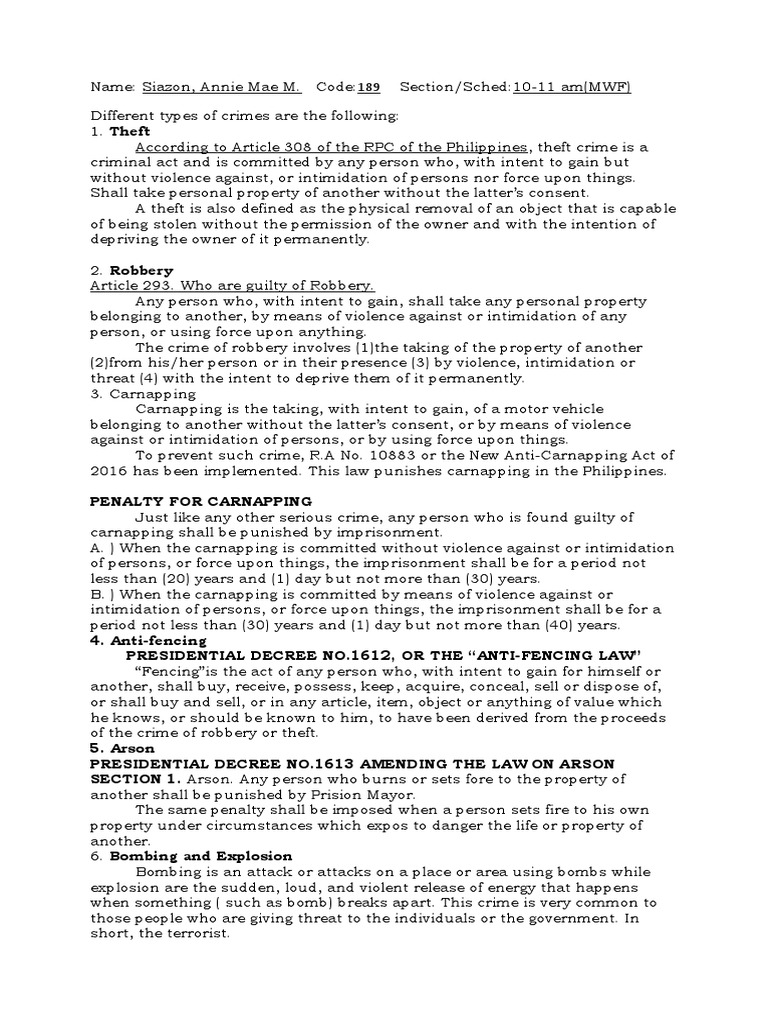 Cdi 3 Assignment | PDF | Theft | Robbery