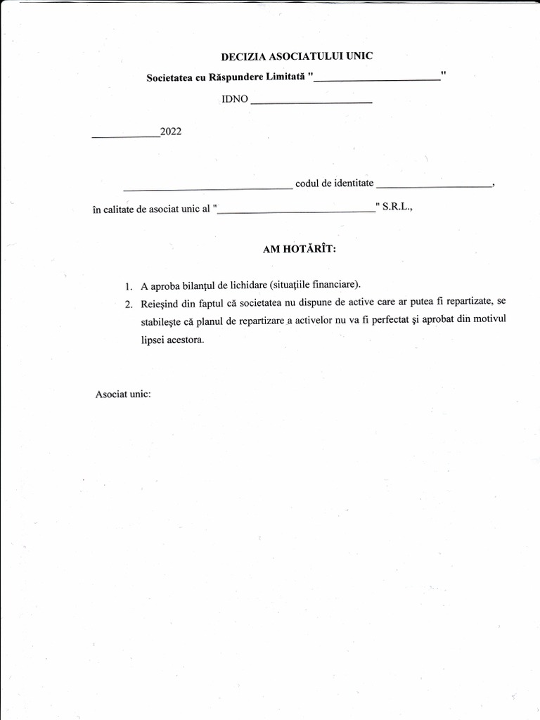 Decizia Asociat Unic Dizolvare Societate | PDF