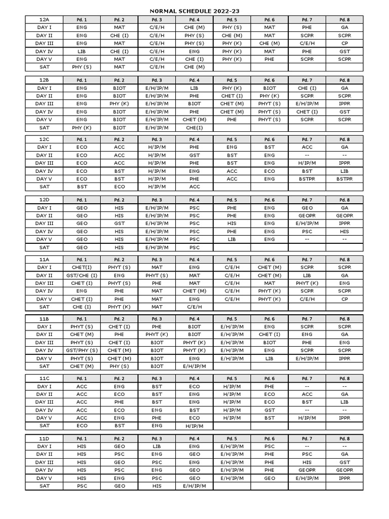 Plus Two Time Table Normal Schedule 2022 23 1 | PDF
