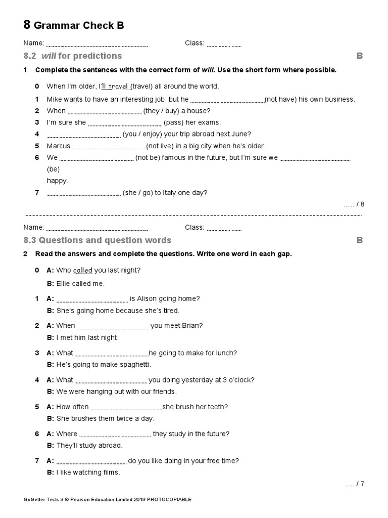 Go Getter 3 Grammar Check 8B | PDF | Linguistics