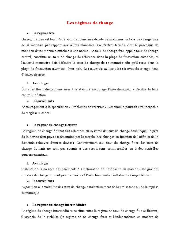 Régime de change intermédiaire expliqué | PDF | Crédit | Finance et ...