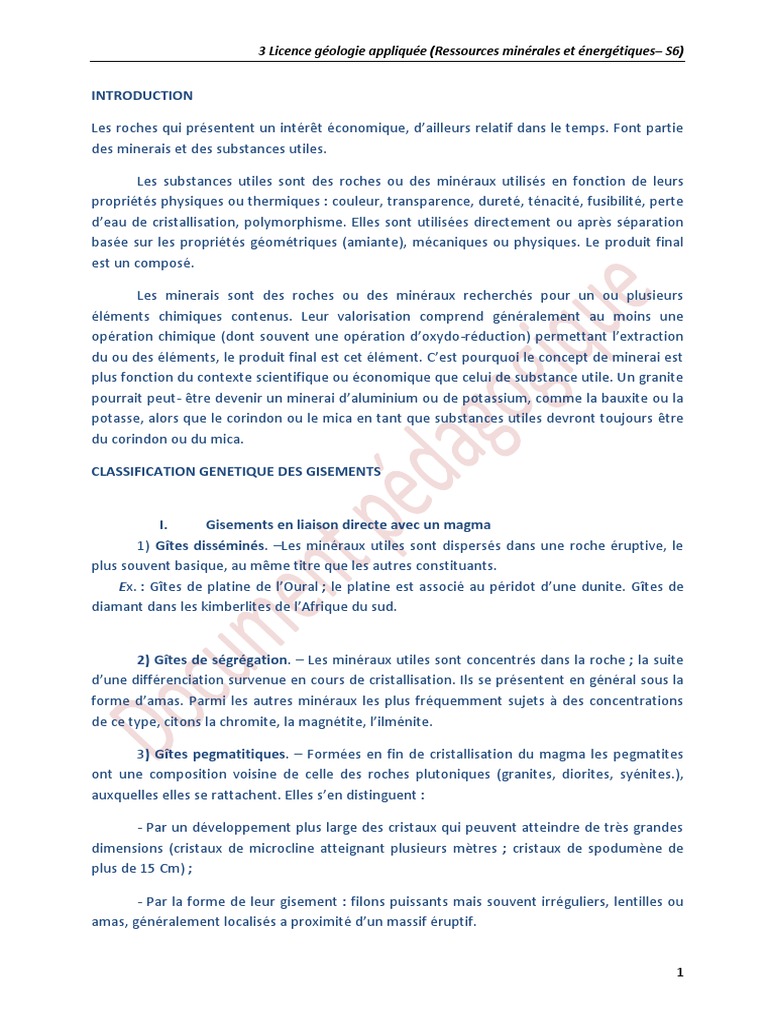 Gisements minéraux en géologie appliquée | PDF | Roche sédimentaire ...