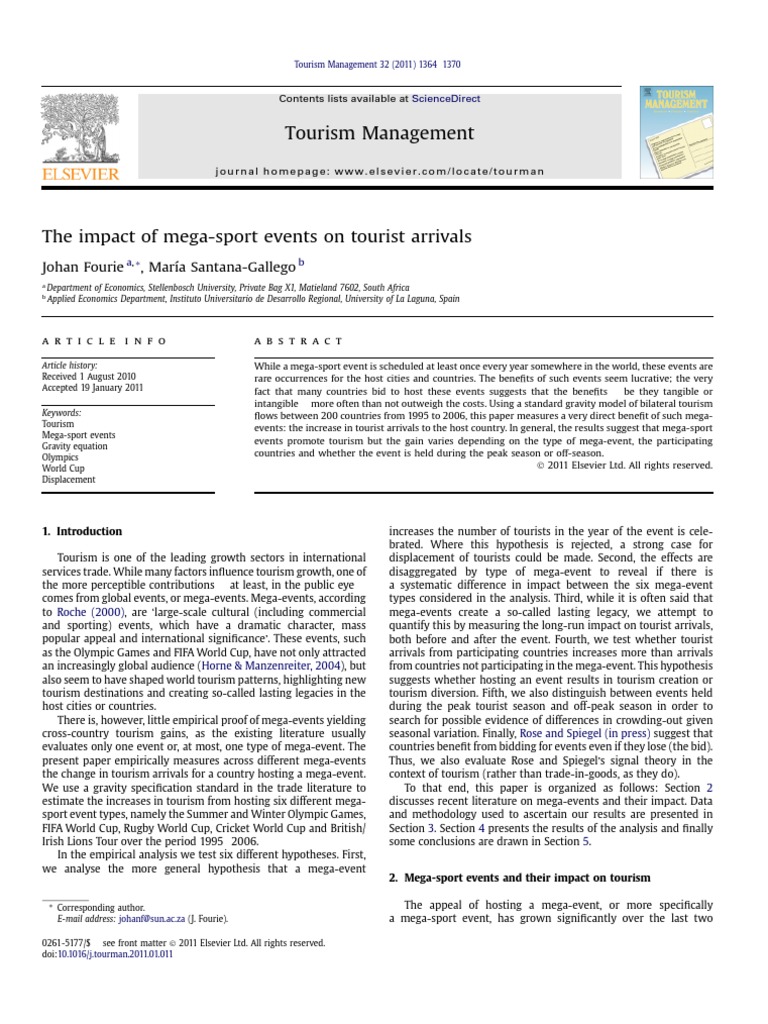 Impact of Mega-Sport Events on Tourism | PDF | Cost Of Living
