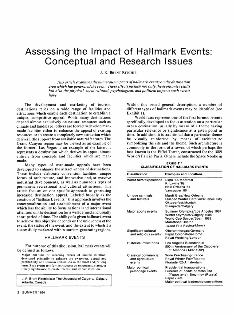 Assesing the impact of hallmark events | PDF