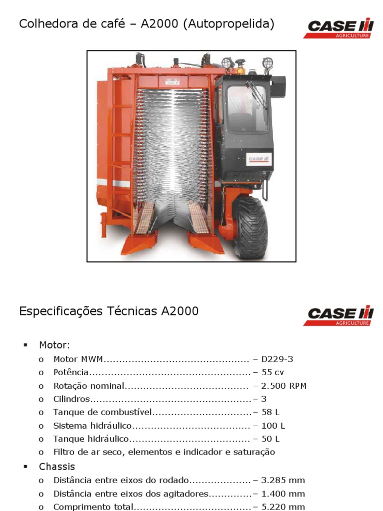 Colhedora de Café - A2000 (Autopropelida) | PDF | Motores | Pneu