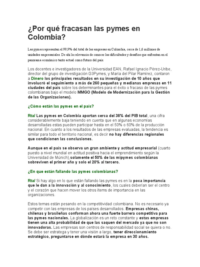 Por Qué Fracasan Las Pymes en Colombia | PDF | Pequeñas y medianas empresas | Colombia